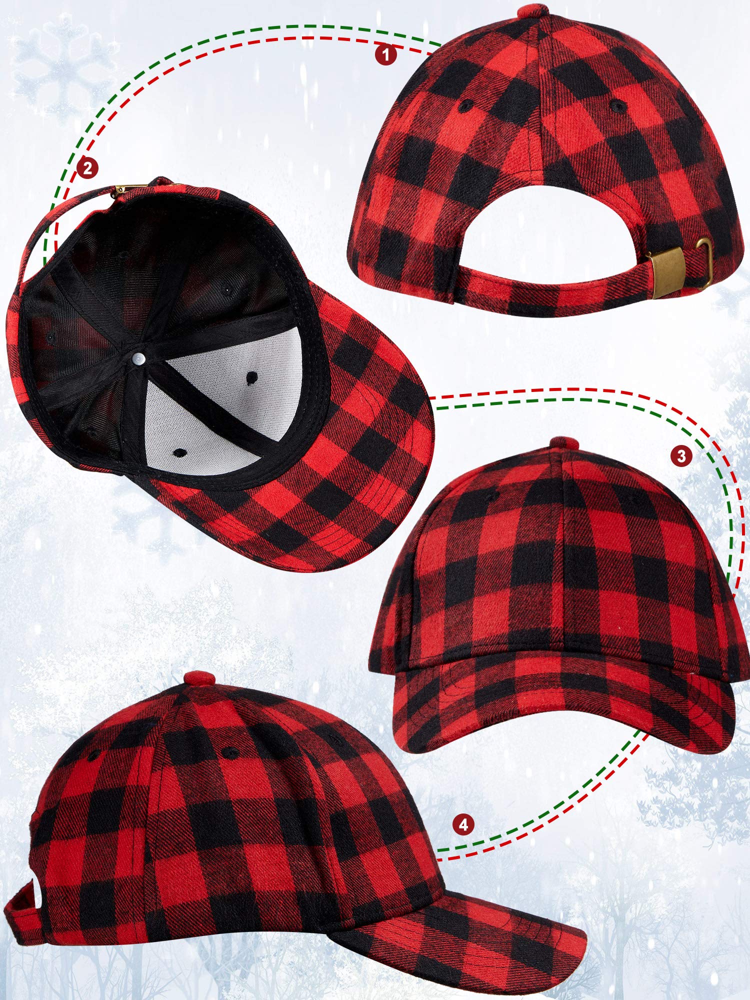 Classic Plaid Print Baseball Caps Red-Black Checkered Hat Buffalo Plaid Christmas Hat for Women Men (2)