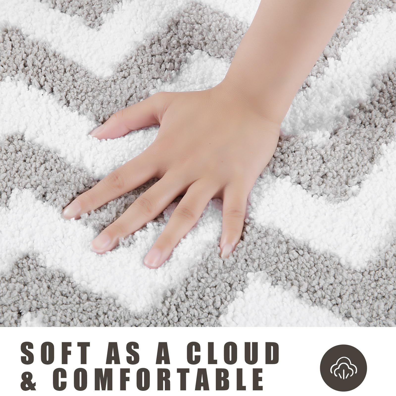 Carmoion Bathroom Rug, Non-Slip Microfiber Plush Bath Mat, Machine Washable and Super Absorbent Bath Rug, Comfortable Soft Bathroom Mat for Tub, Shower, Sink, Grey, 24" x 16"