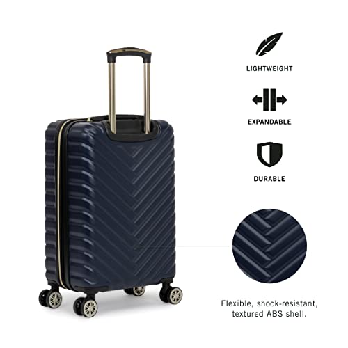 Kenneth Cole Reaction "Madison Square" Women's Luggage Lightweight Hardside Chevron Expandable 8-Wheel Spinner Carry On Suitcase, 20-inch Carry-On, Navy With Gold Zippers