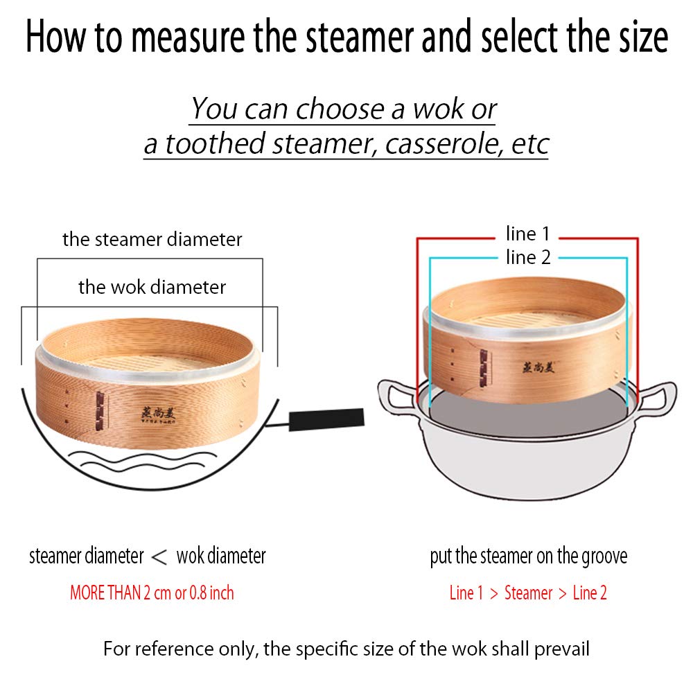 Hcooker 3 Tier Kitchen Bamboo Steamer with Double Stainless Steel Banding for Asian Cooking Buns Dumplings Vegetables Fish Rice