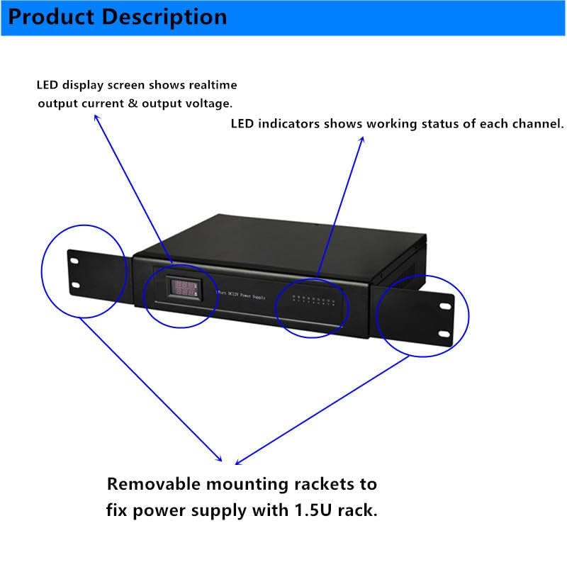 EVERSECU 17CH DC12V 30 Amp 1.5U/19 Rack Mount PTC Fuse CCTV Power Supply with Metal Box, AC Plug for Security Cameras, DVRs, IP Cameras, CCTV Cameras