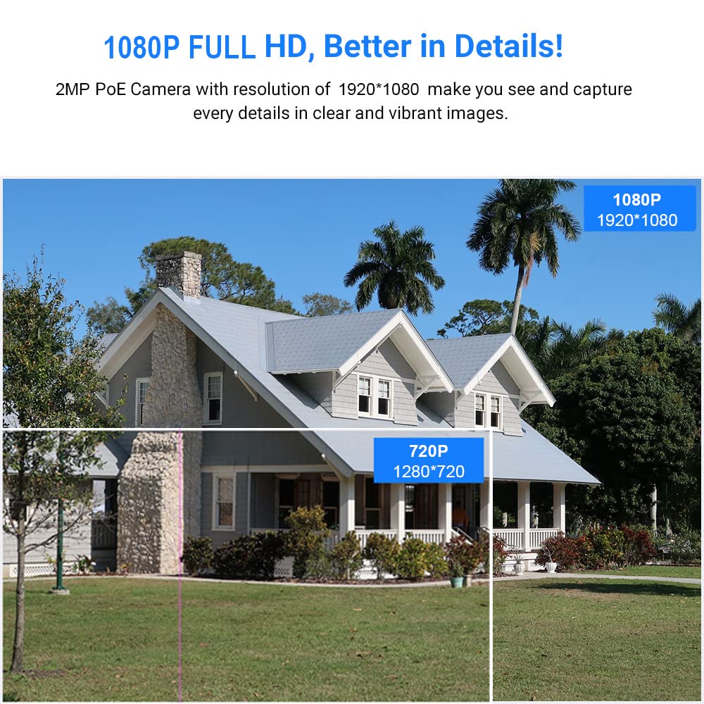 EVERSECU H.265 4MP POE(Power Over Ethernet) Outdoor IP Bullet Camera, Motion Detection Spotlight Full Color Night Vision, Built-in Microphone, IP66 Waterproof Home Security Surveillance CCTV Camera