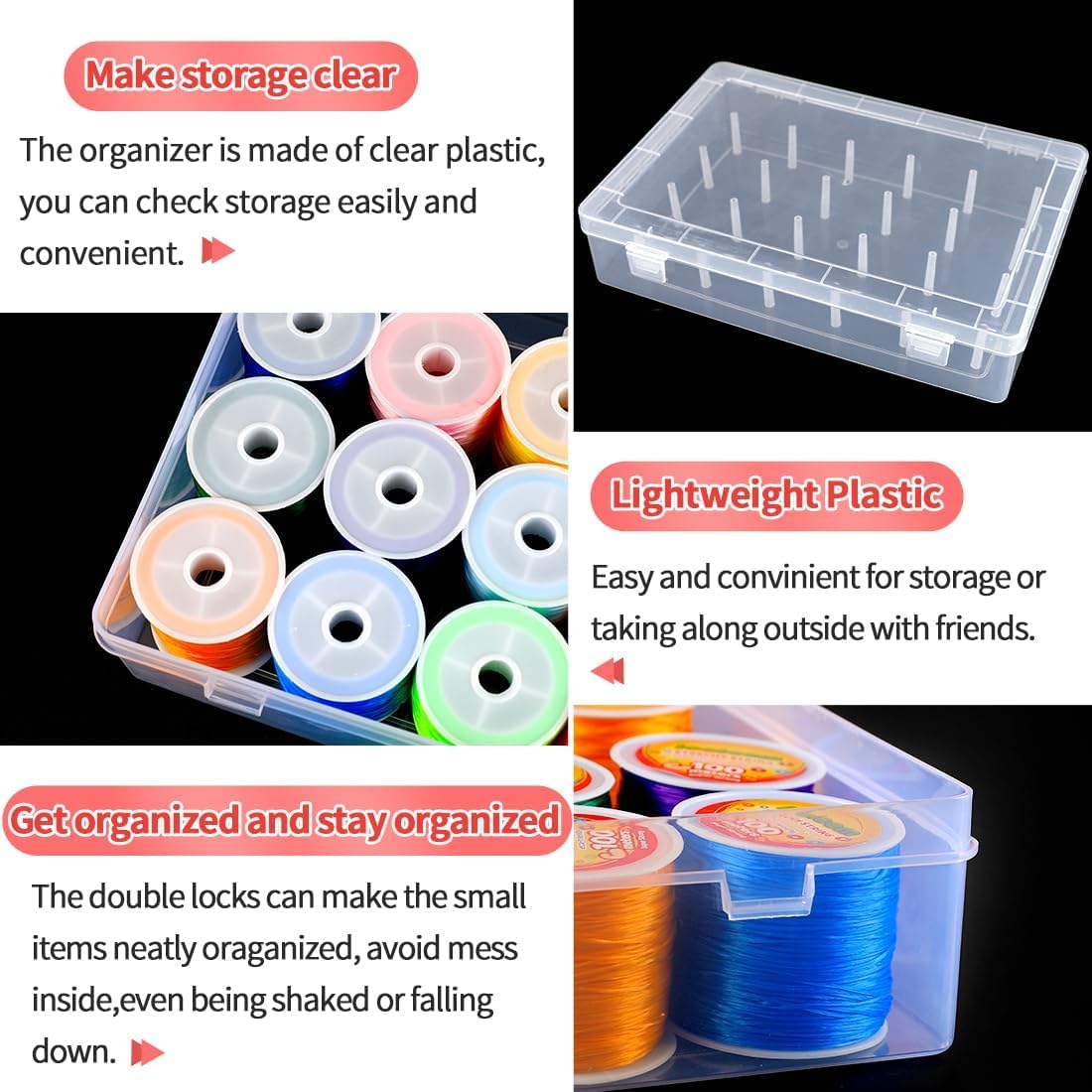 IOOLEEM 24 Slots Sewing Thread Storage Box for Medium Spools of Thread, Sewing storage, Organizer Container Storage Box.