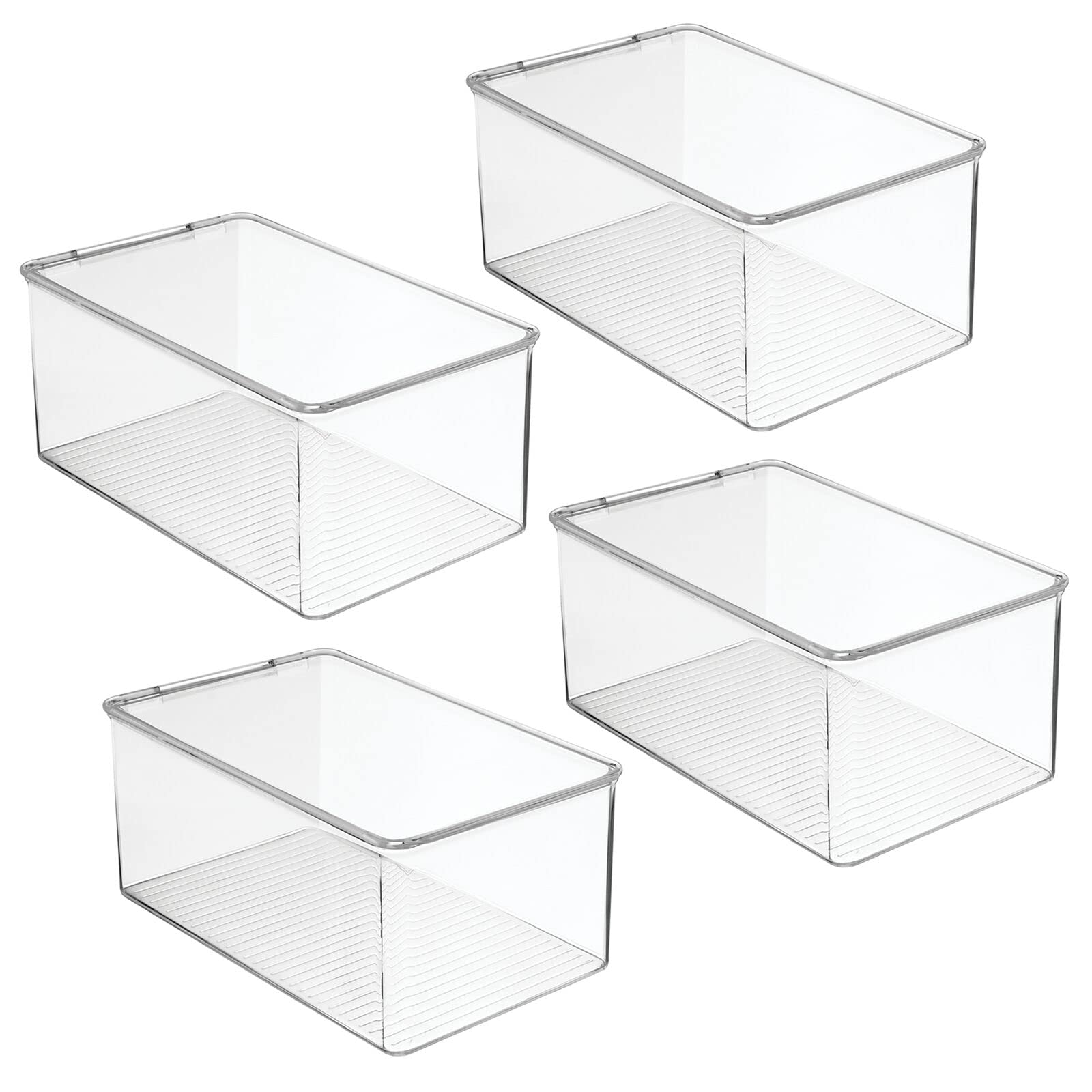 mDesign Stackable Plastic Closet Storage Container Bin Box with Hinge Lid for Organizing Shoes, Booties, Pumps, Sandals, Wedges, Flats, Heels - Lumiere Collection - 4 Pack - Clear