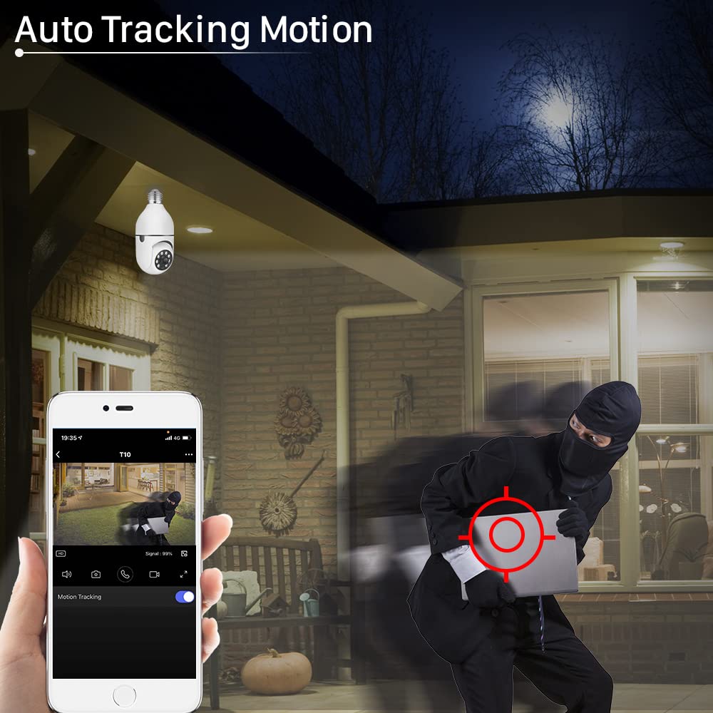 EVERSECU HD 1080P 2.0MP Wireless PTZ Security Camera with E27 Light Connector, Motion Auto Tracking, 2 Way Audio, Spotlight Night Vision, Tuya Smart Life WiFi Screw-in CCTV Camera (4pcs)