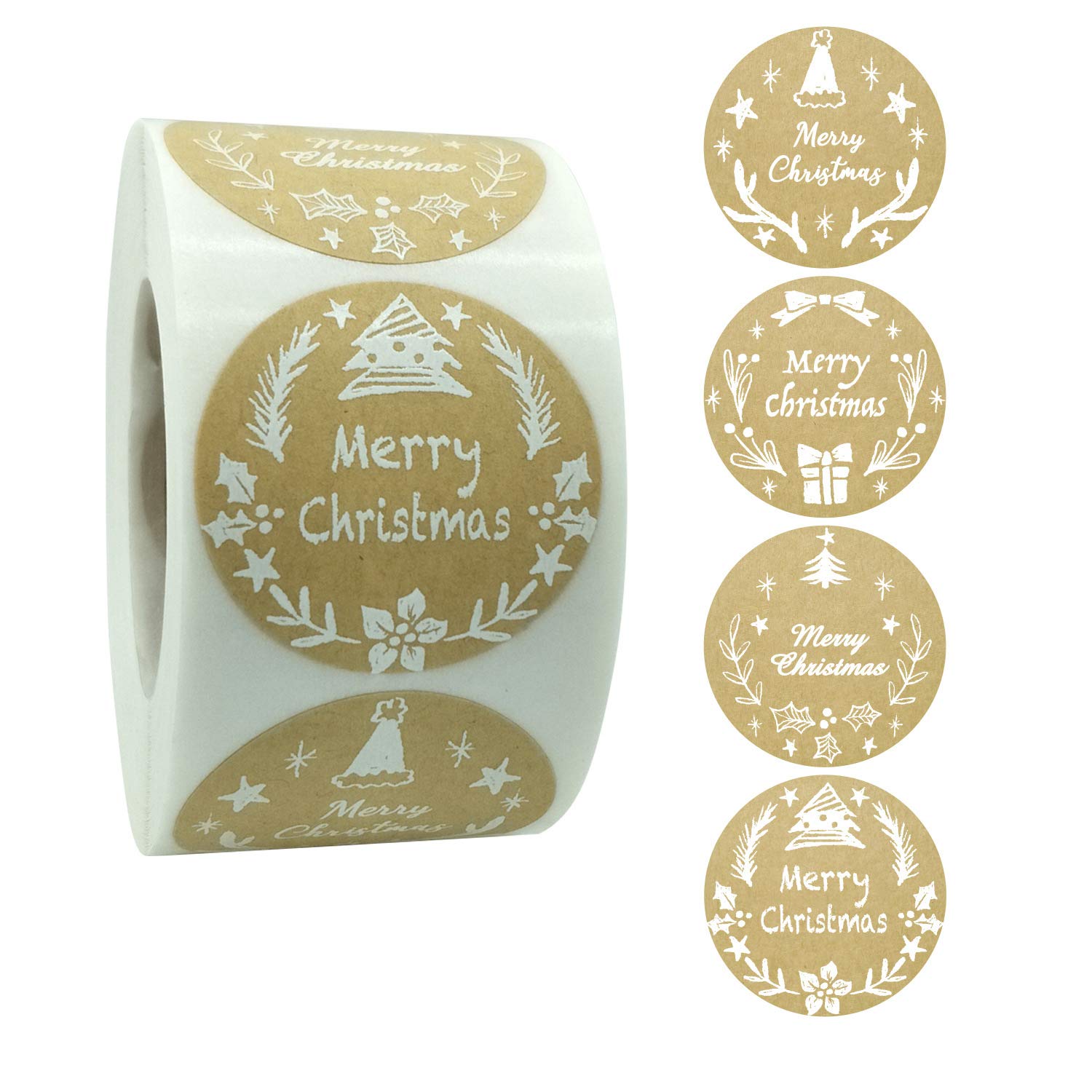 Christmas Stickers Roll, 1.5" Diameter Round Winter Holiday Labels for Greeting Envelopes Gift Bags Wrapping Decoration