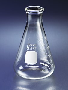 PYREX 50mL Narrow Mouth Erlenmeyer Flasks with Heavy Duty Rim, 3/pk