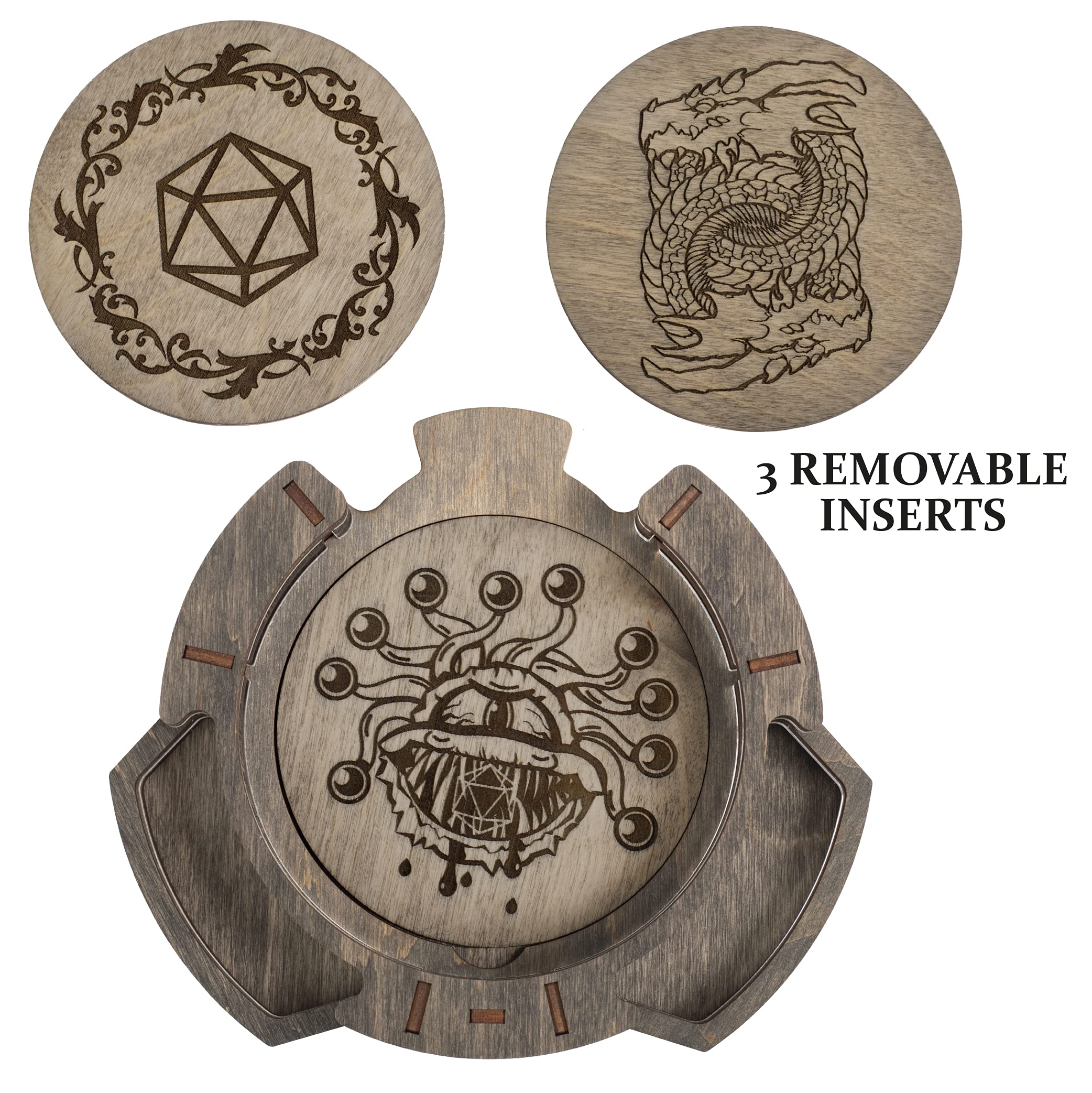 SMONEX Dice Tower Compatible with Dungeons and Dragons Board Games - Dice Tower Wood with 3 Removable Inserts - Perfect as D&D Accessories and Ideal for Other Board Games, RPG and Tabletop Games