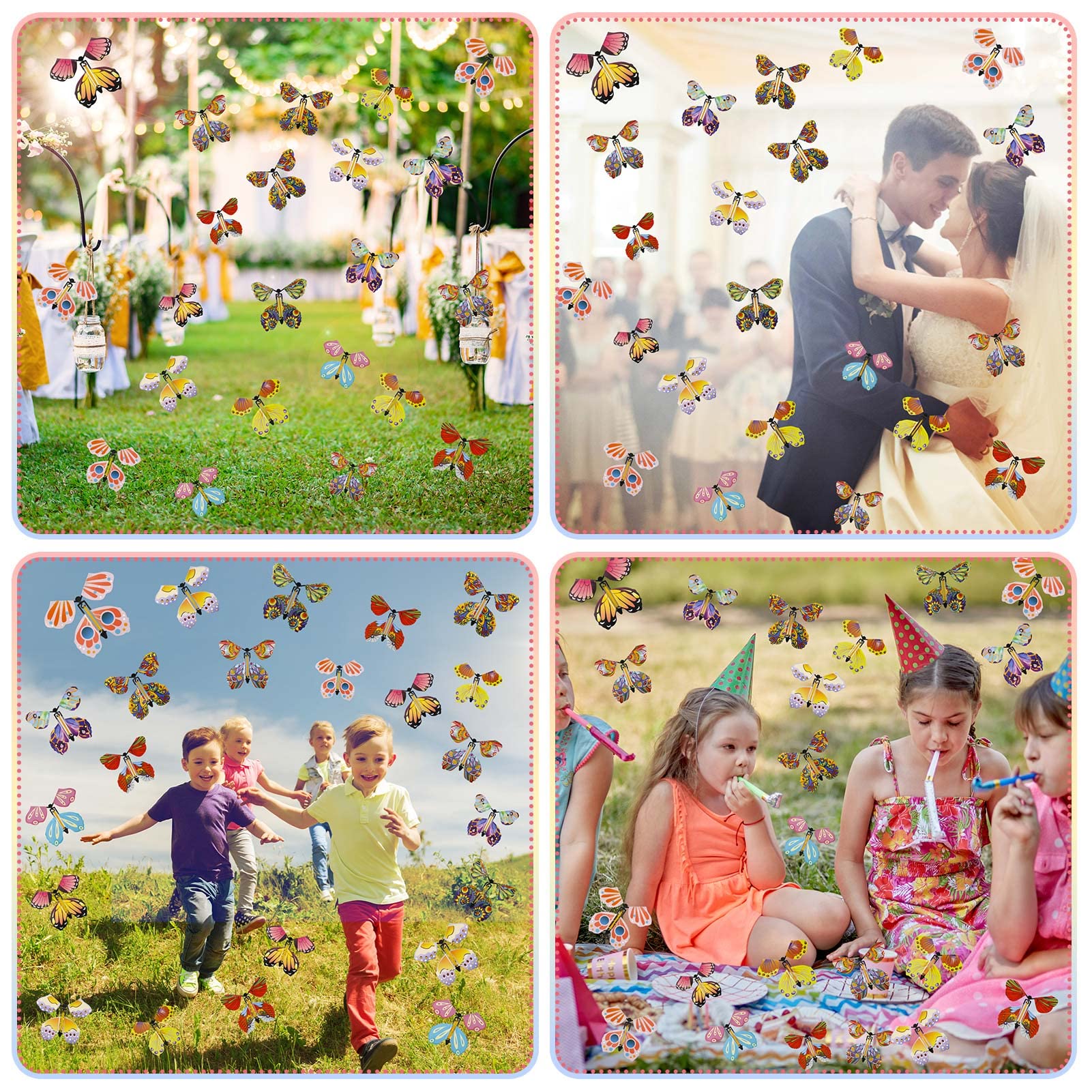 Chenkaiyang 120pcs Flying Butterfly Toy, Bright Colors Butterfly Card Wind Up Butterfly Toys Magic Flying Butterfly Surprise Gift, 15 Style