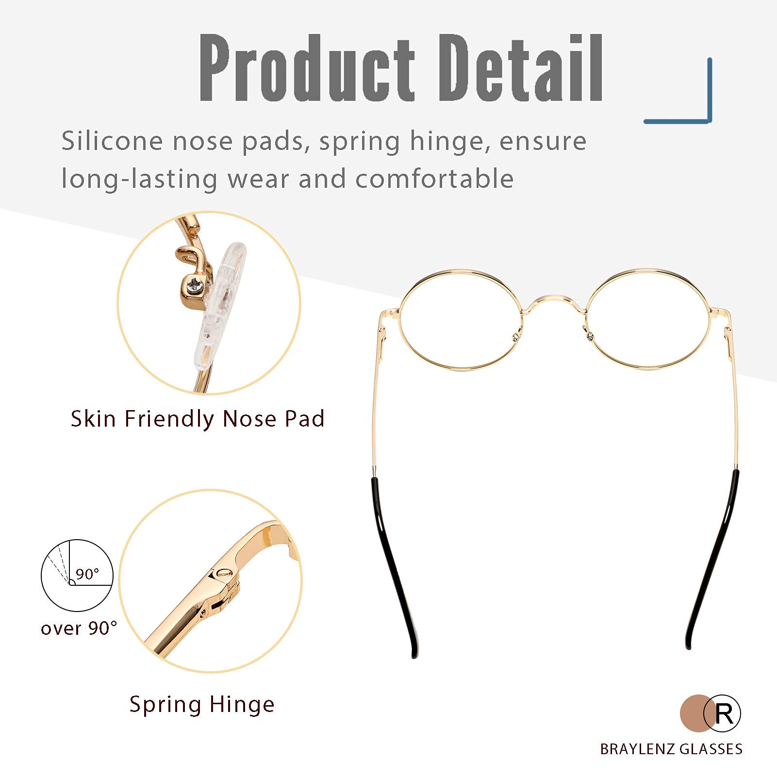 Braylenz 2 Pack Retro Small Round Glasses with Clear Lens, Unisex Style Hippie Eyeglasses Frame (Bronze + Black)