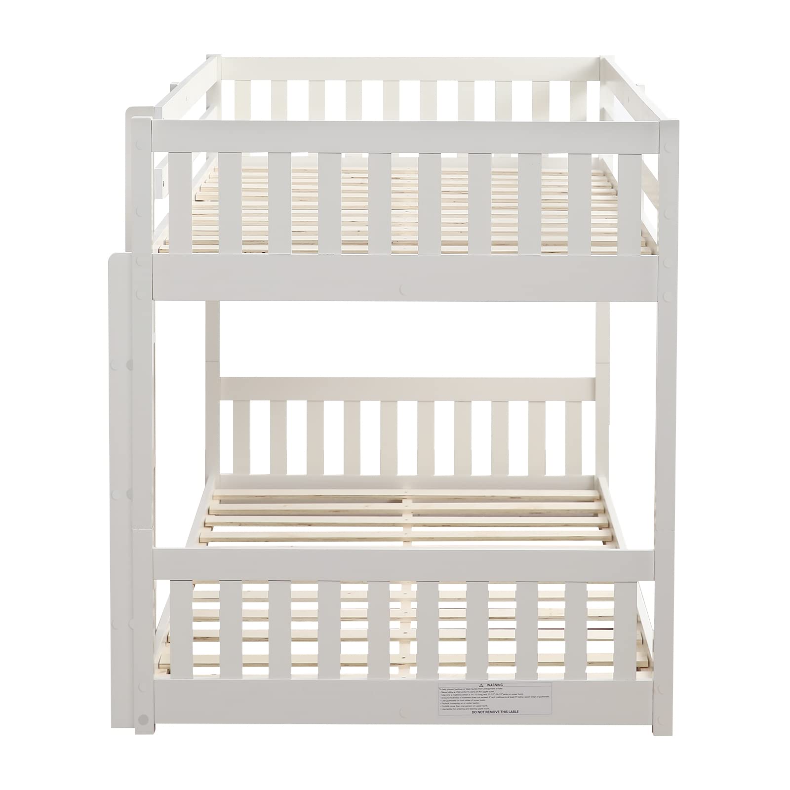 JOYMOR Solid Wood Low Twin Over Twin Bunk Bed for Kids/Toddlers/Junior, Bunk Bed Frame with Guardrails & Ladder for Boys Girls, No Box Spring Needed, White