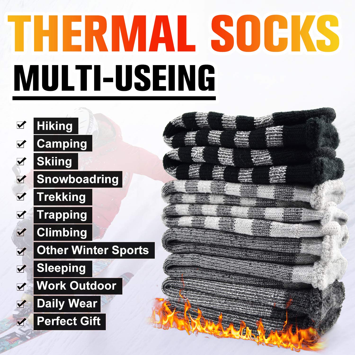 Busy Socks Winter Warm Thermal Socks for Men Women Extra Thick Insulated Heated Crew Boot Socks for Extreme Cold Weather, Medium, 1 Pair Dark Grey