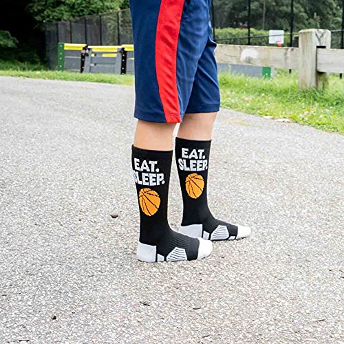 ChalkTalkSPORTS Basketball Adult Athletic Mid-Calf Woven Socks | Eat Sleep Basketball | Black