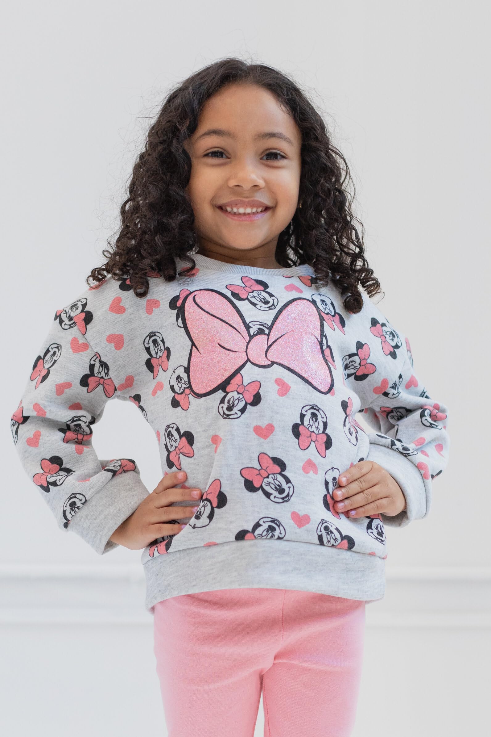 Disney Minnie Mouse Infant Baby Girls Pullover Fleece Sweatshirt and Leggings Outfit Set Light Grey/Pink 18 Months