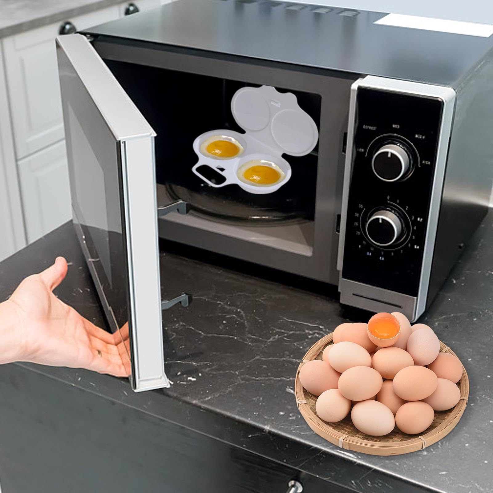 Generic Egg Poacher, Microwave Egg Boiler Poacher, Microwave Egg Poacher, 2 Cavity Nonstick Poached Egg Maker With Lid, Egg Poacher Microwave Egg Cooker, Double Drain Poached Egg Cups, 5*1.9in, White