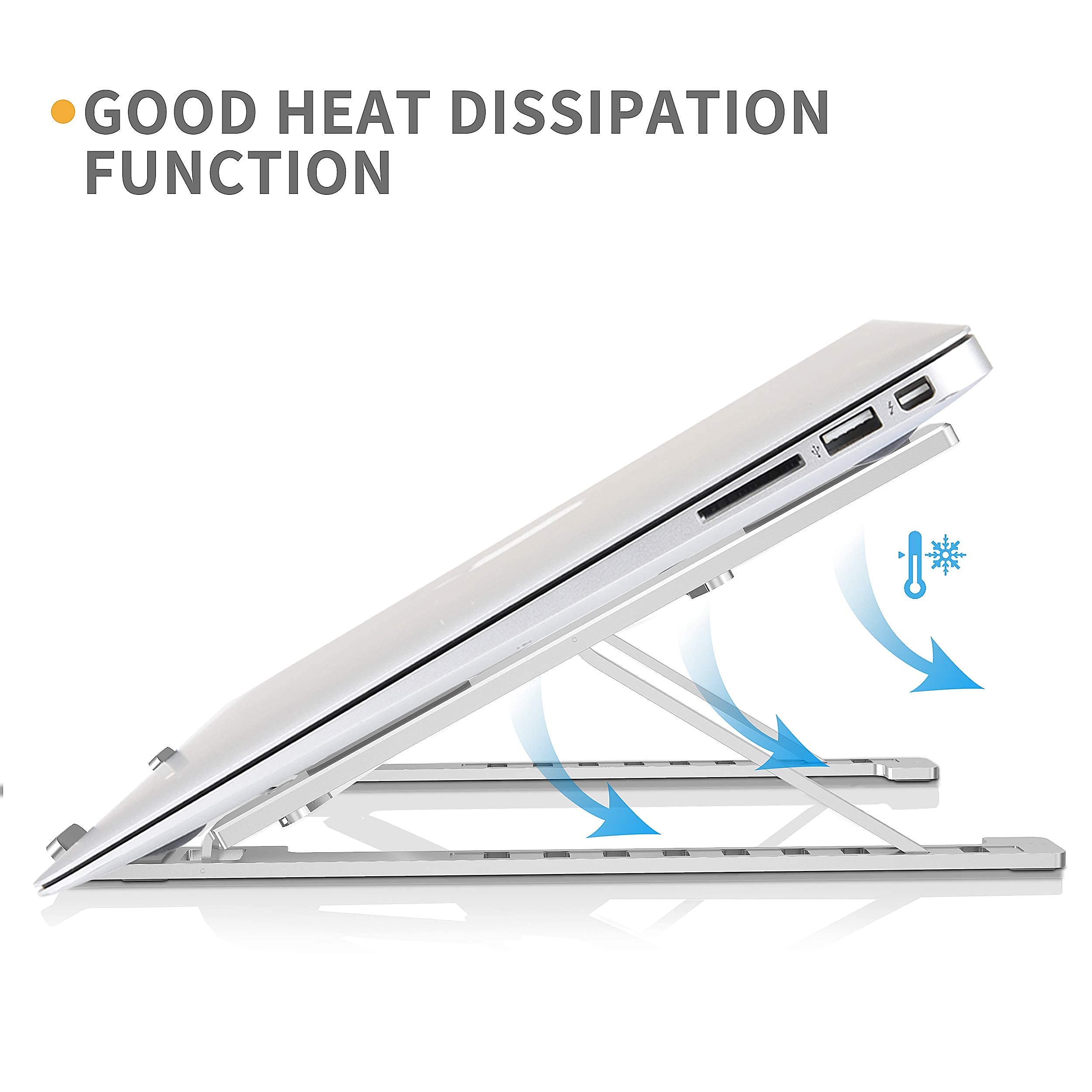 BY4U Laptop Stand for Desk, Portable Laptop Stand Adjustable Height, Foldable Laptop Holder, Non-Slip Aluminum MacBook Computer Stand 9 Angles Anti-Slip Laptop Riser Compatible with 7-17 inch Laptops