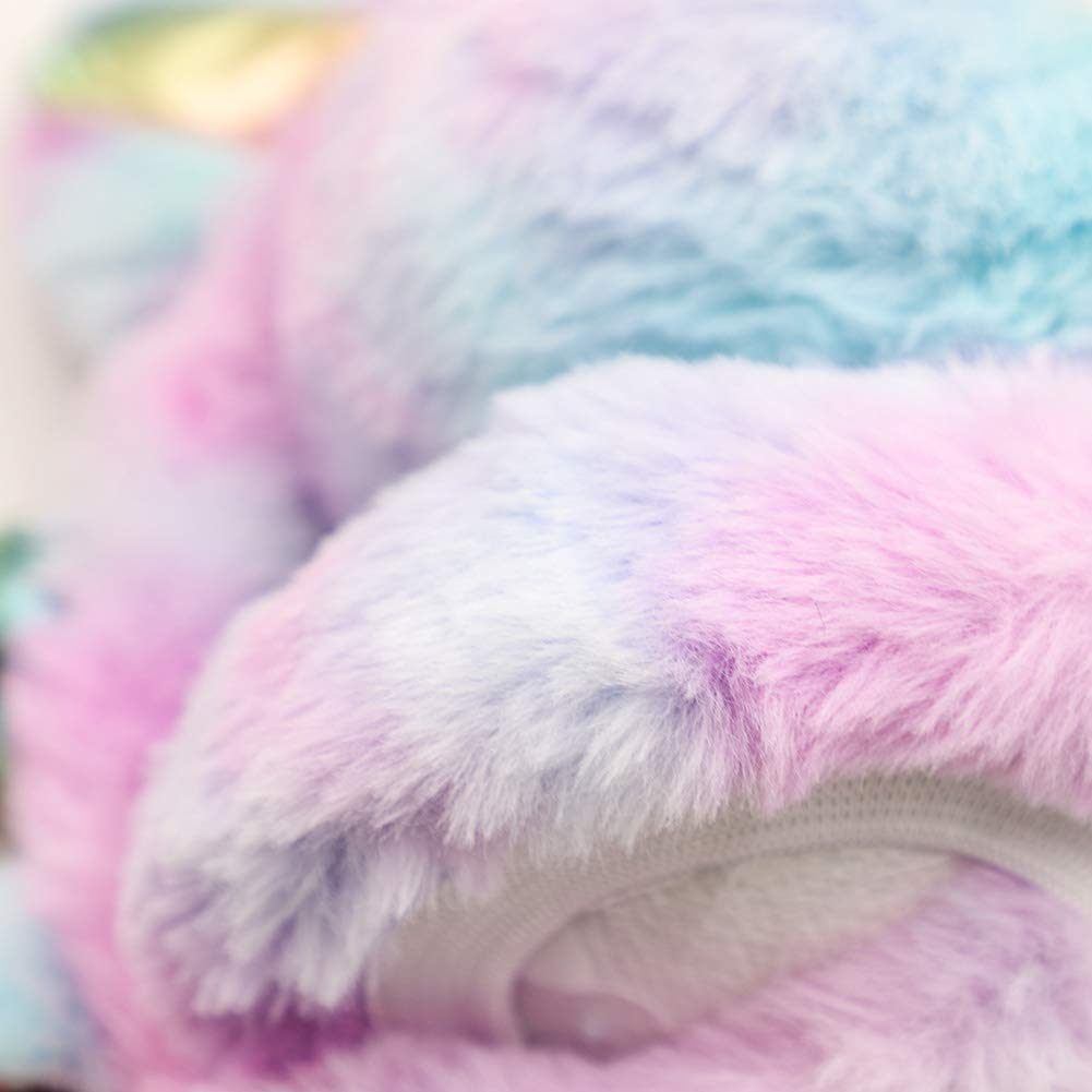 BUTITNOW Cute Rainbow Unicorn Earmuffs for Women Kids Girls, Foldable Warm Soft Plush Comfortable Outdoor Winter Ear Warmers