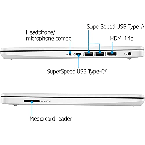 HP Premium 14-inch HD Thin and Light Laptop, Intel Quad-Core Processor, 16GB RAM, 64GB Storage, Long Battery Life, Webcam, Bluetooth, HDMI, Wi-Fi, Snow White, Windows 11 + 1 Year Microsoft 365