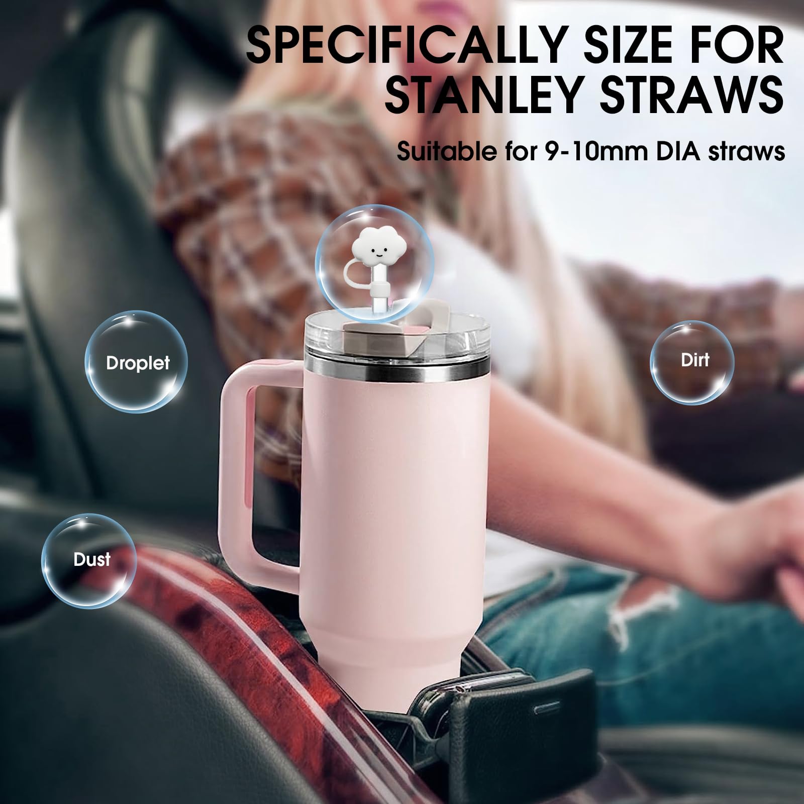 Bougimal Straw Cover Fit for Stanley Quencher H2.0 40 oz 30 oz Tumbler with Handle & Stanley IceFlow 20oz 30oz, Protective Silicone Cup Boots Reusable, Stanley Cup Accessories, Rainbow