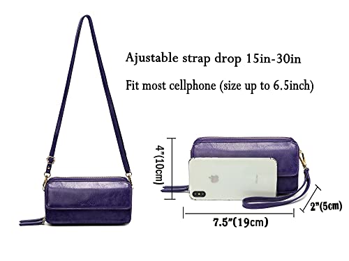 Women Crossbody Wallet RFID Blocking Cell Phone wristlet Purse with shoulder strap small cross body bag (purple)