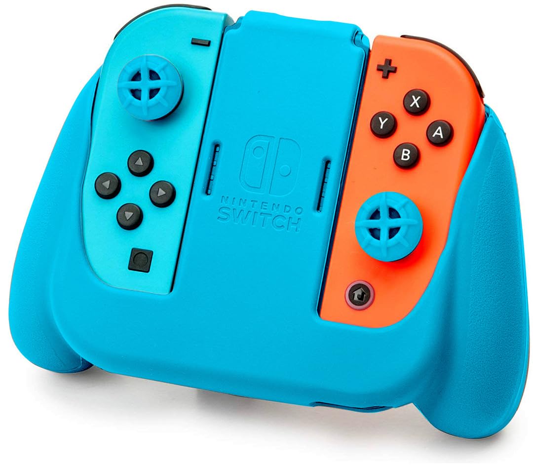 Officially Licensed Nintendo Switch Joy-Con Action Pack Grip and Thumb Buttons โ Neon Blue Textured Silicone
