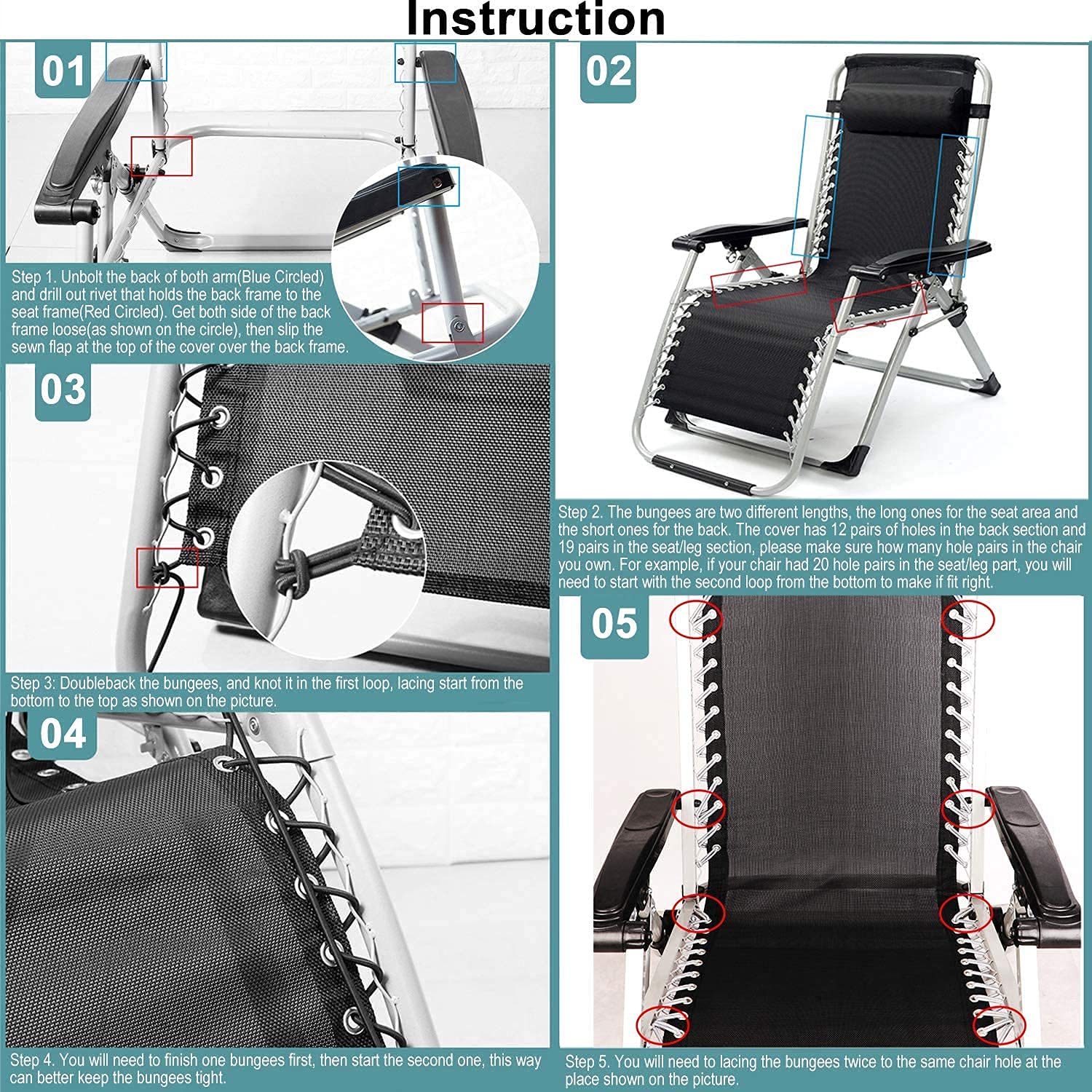 MGWOTH Zero Gravity Chair Replacement Fabric with Bungee Cord Kit, Repair Cloth for Anti-Gravity Lounge, Mesh Part for Patio Sling Folding Recliner Couch Outdoor Pool Lawn