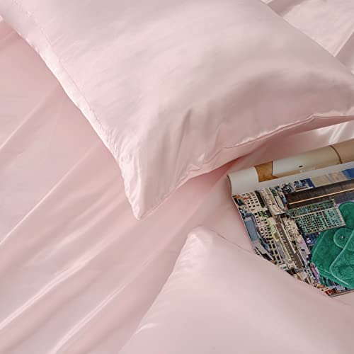 HommxJF Blush Pink Satin Pillowcase Standard Set of 2 with Envelope Closure,Blush Pink Silk Pillowcase for Hair and Skin (20x26)