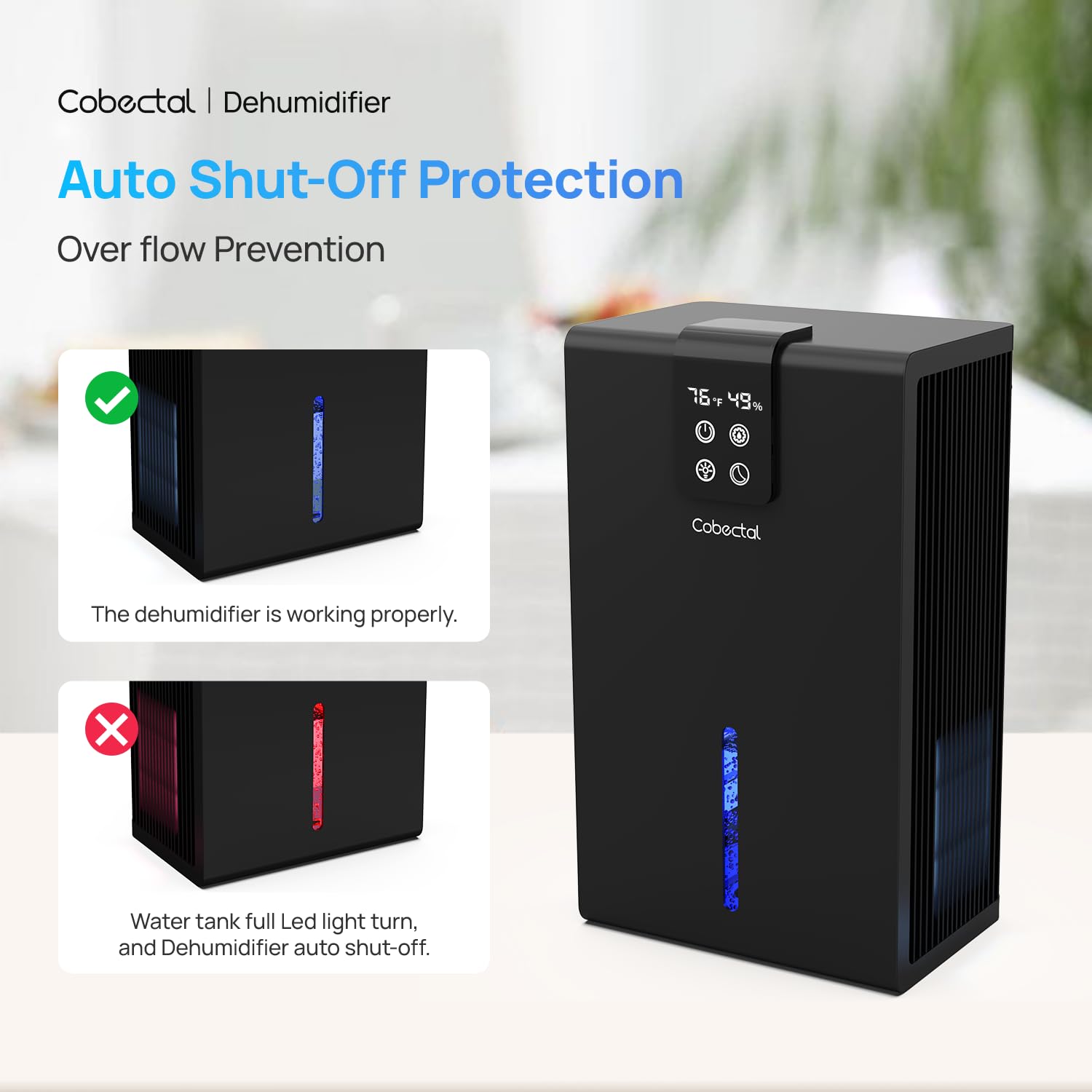 Cobectal Electric Dehumidifier for Home, Portable Dehumidifier Auto Shut Off, 3 Modes with 95oz Water Tank, Air Dehumidifier with Colorful Light for Basement, Bedroom, Bathroom, Closet (Black)