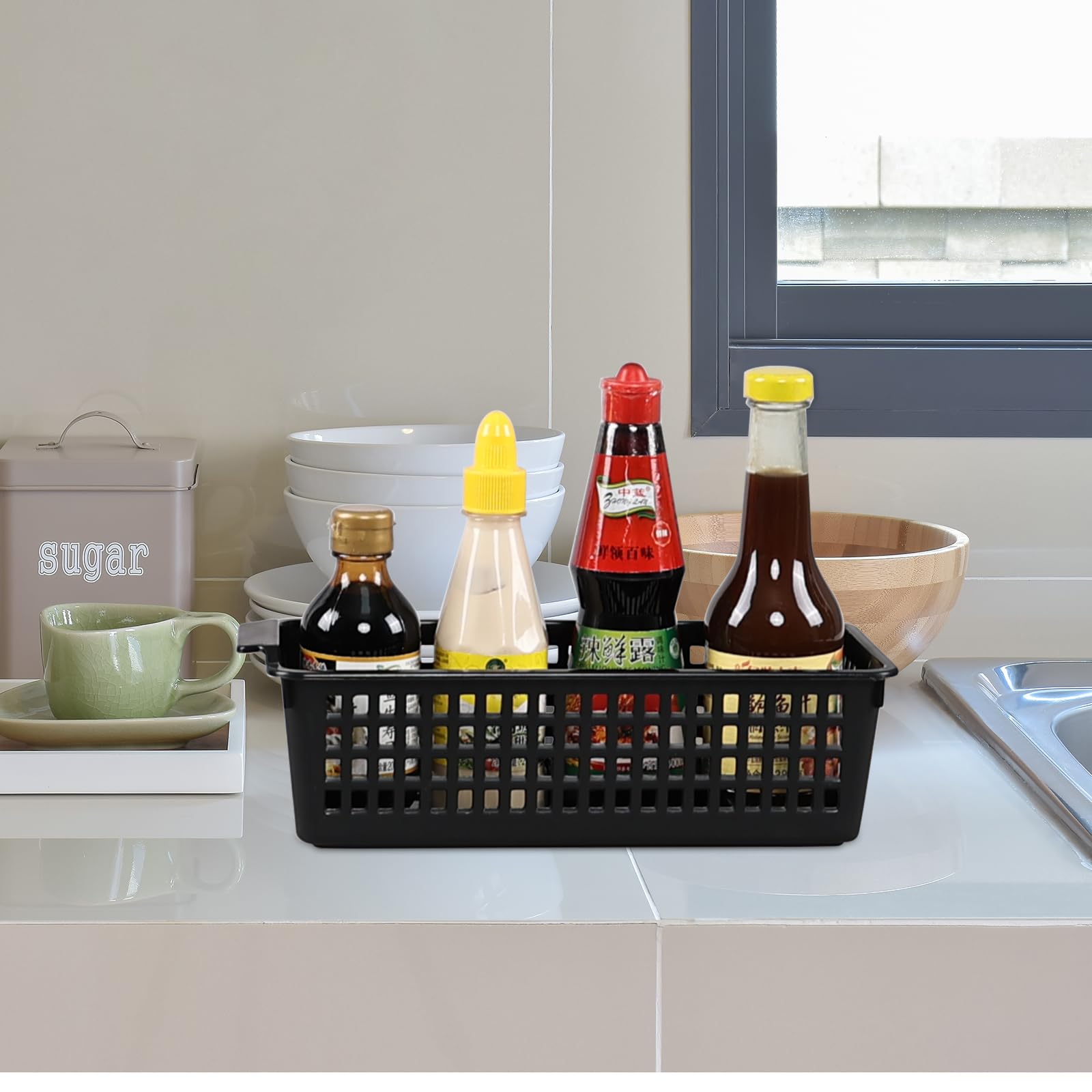 Hayixia Black Small Organizing Basket Bin, Slim Plastic Stroage Basket for Desktop, Set of 12