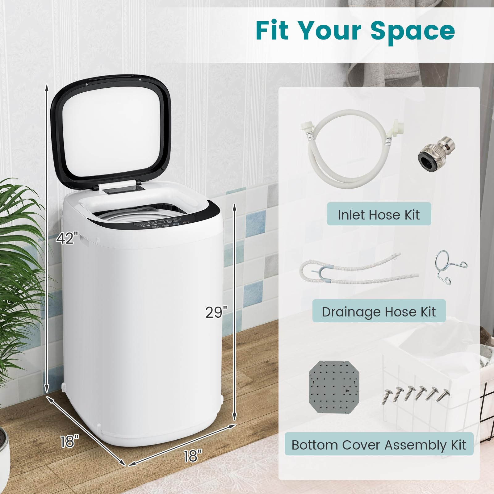 COSTWAY 7.7 Lbs Portable Washing Machine, 0.78 Cu.ft Full Automatic Laundry Machine with 10 Preset Programs, 3 Water Levels, Compact Washer and Spinner Combo for RVs Dorms Apartments, White
