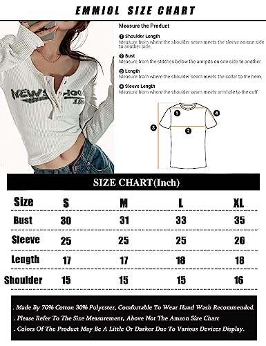 EMMIOL Y2K Clothing Women's Long Sleeve Henley Shirts Scoop Neck Slim Fit Ribbed Button Crop Top