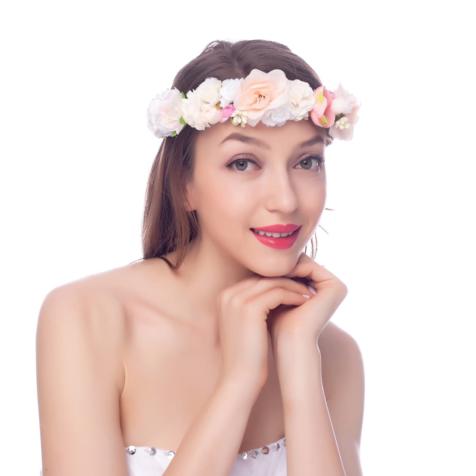 Women Rose Flower Headband Floral Crown Garland Halo Wedding Festivals Photo Props (Multicolor)