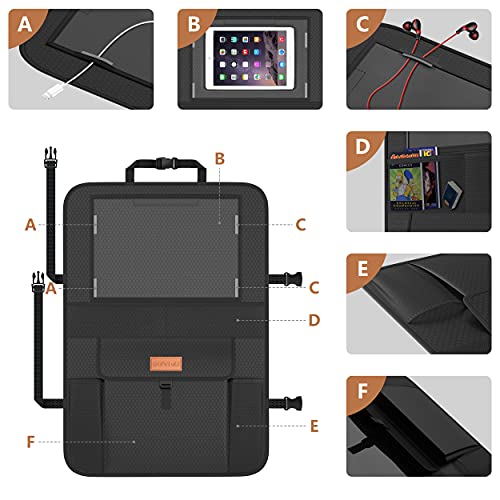 SMART ELF Car Seat Protector + Backseat Car Organizer Kick Mat, Large & Waterproof 600D Fabric Child Auto CarSeat Protectors Saver for Baby Sit with Storage Pockets for Leather and Fabric Car Seat