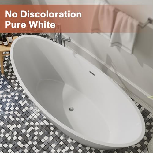 Empava 67" Acrylic Freestanding Bathtub Soaking SPA Tub Modern Stand Alone Bathtubs in White SA1518