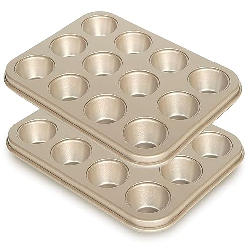 HPALIPRT Brownie Cake Pan with Dividers - 2 Pack 12-Cavity Mini Non Stick All Edges Rounded Cupcake Pans Baking Carbon Steel Bread Mold Small Edge 3x4 Individual Cutter Sheet Tray for Cookie Oven