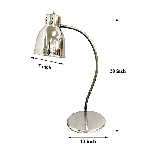 Table Top Food Heat Lamp with Single Bulbs Food Warmer Buffet Heating Lamp for Carving Station Commercial (Single Head(Silver))