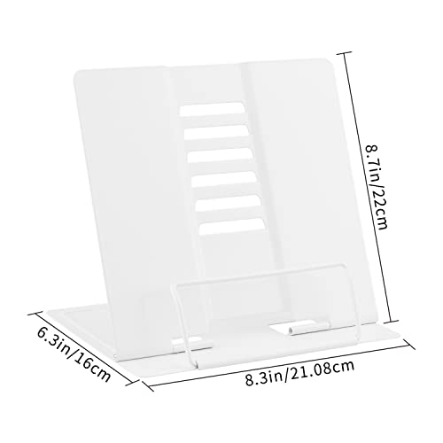 Honagu Book Stand Metal Desk Book Holder, Book Holders for Reading Hands Free, Adjustable Cookbook Documents Holder, Portable Bookstand for Music Books, Textbook, Recipe,Tablet, Ipad (White)