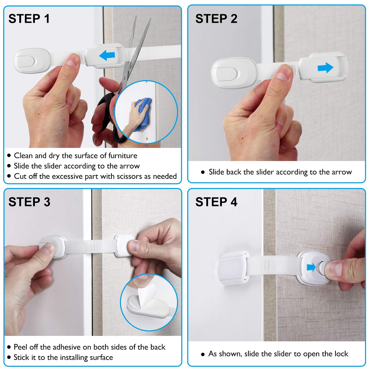Cabinet Locks Child Safety Strap Locks (4+10 Pack) Adjustable Baby Locks for Cabinets, Refrigerator, Drawers, Dishwasher, Cupboard and More No Drilling Needed Child Proof Drawer Locks