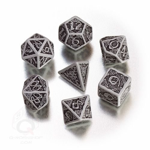 Q-Workshop Polyhedral 7-Die Set: Celtic 3D GRAY & Black Dice Set! by Q Workshop