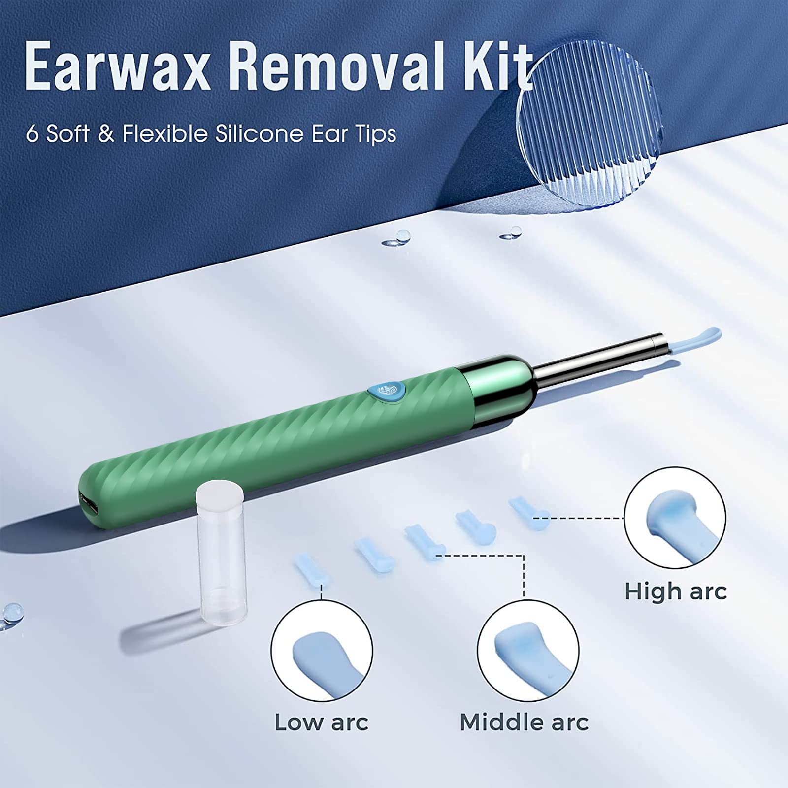 Ear Wax Removal Tool Camera Otoscope with Light, Ear Wax Removal Kit with 6 Ear Pick, Ear Camera- Green
