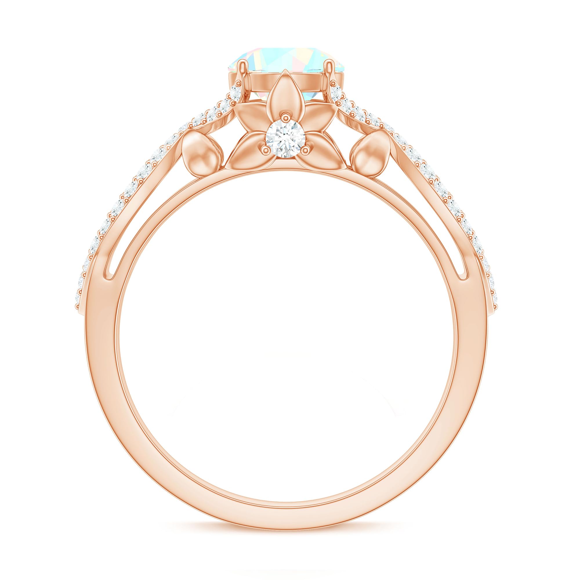 Certified Opal Diamond Solitaire Engagement Ring, Natural Round 6mm Opal Crossover Ring - With Jewelry Box, 14K Rose Gold, Size:US 9.00