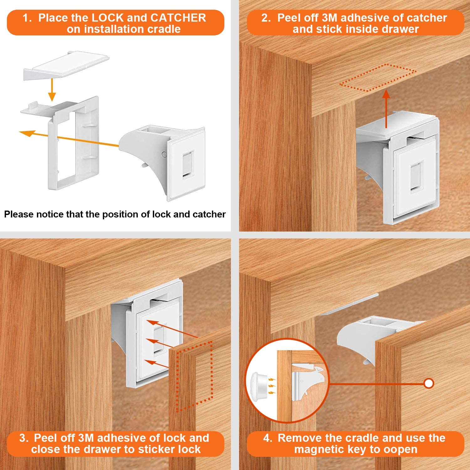 Cabinet Locks Child Safety Latches, OUSI 14+2+2 PACK Baby Proofing Cabinet Locks, Magnetic Cabinet Locks for Drawers and Cabinets - Adhesive Locks, No Tool or Drill