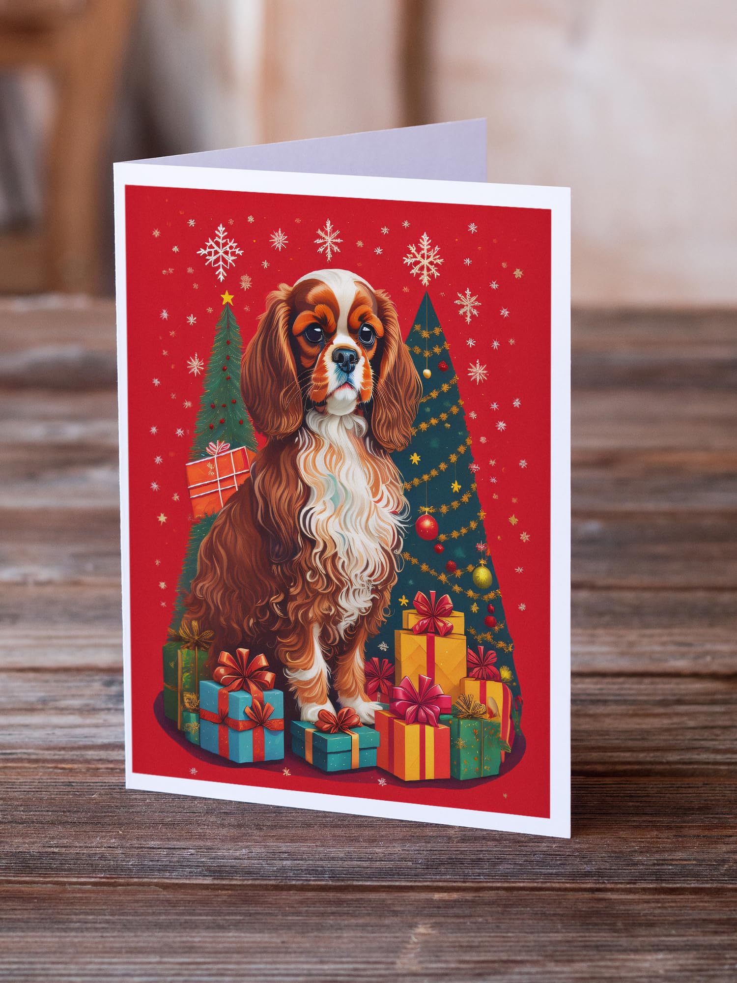 Caroline's Treasures DAC3066GCA7P Cavalier Spaniel Holiday Christmas Greeting Cards Pack of 8 Blank Cards with Envelopes Whimsical A7 Size 5x7 Blank Note Cards