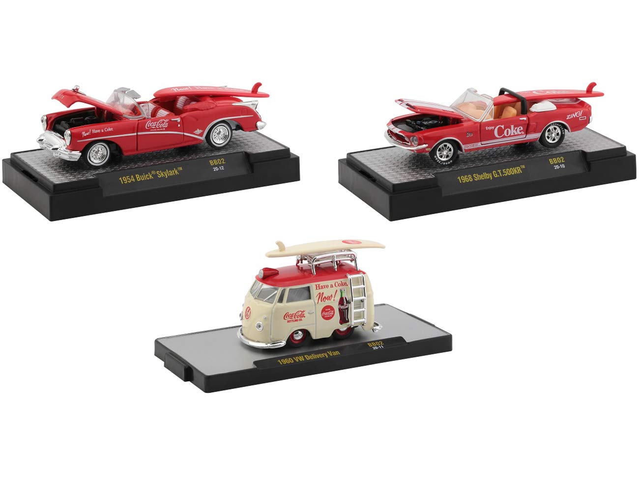 Coca-Cola Bathing Beauties Set of 3 Cars with Surfboards Release 2 Limited Edition to 6980 Pieces Worldwide 1/64 Diecast Model Cars by M2 Machines 52500-BB02