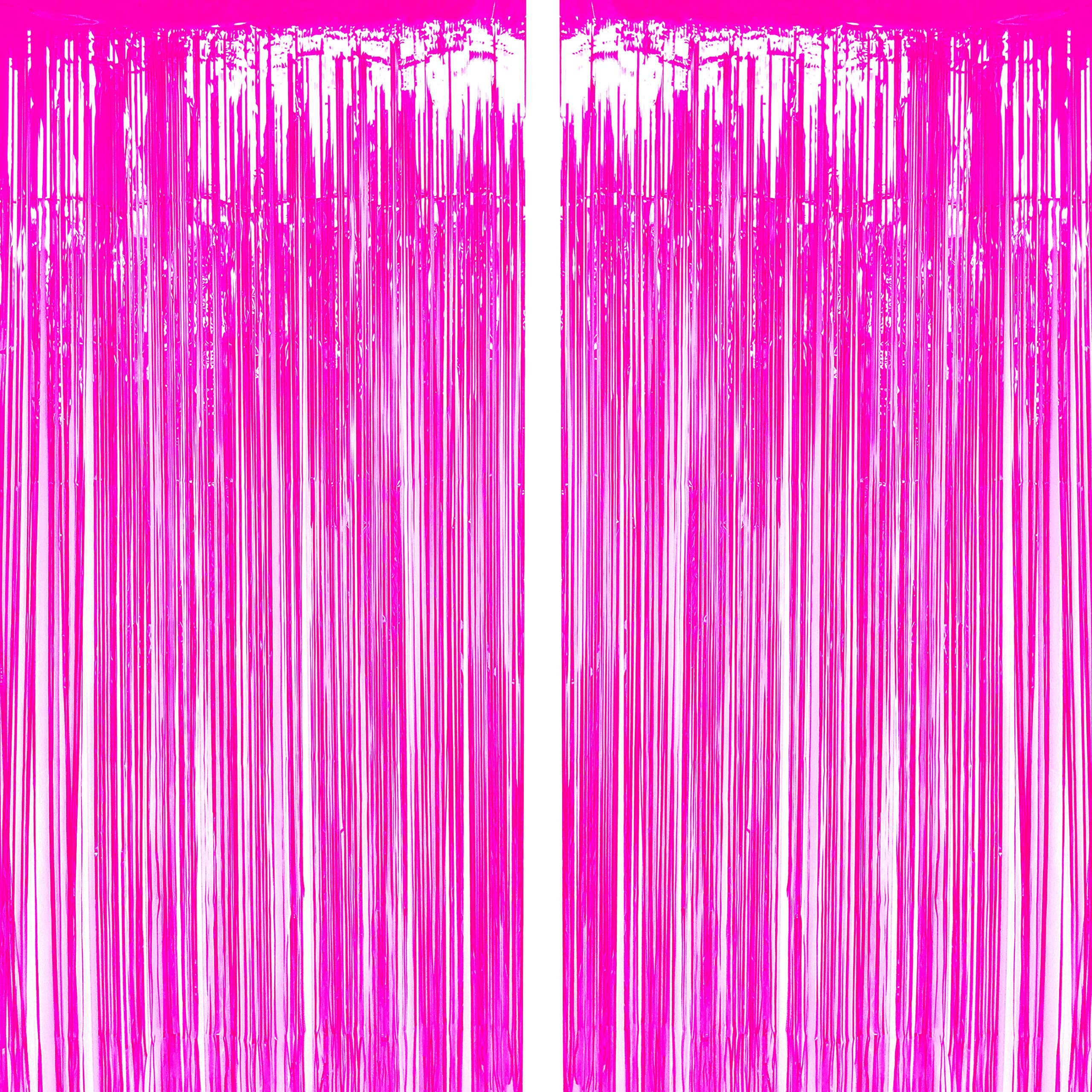 JUICY MOOM Hot Pink Tinsel Foil Fringe Curtain Bachelorette Wedding Bridal Shower Photo Backdrops Party Decor Baby Shower Girls First Birthday Photo Booth Props Backdrops Decorations