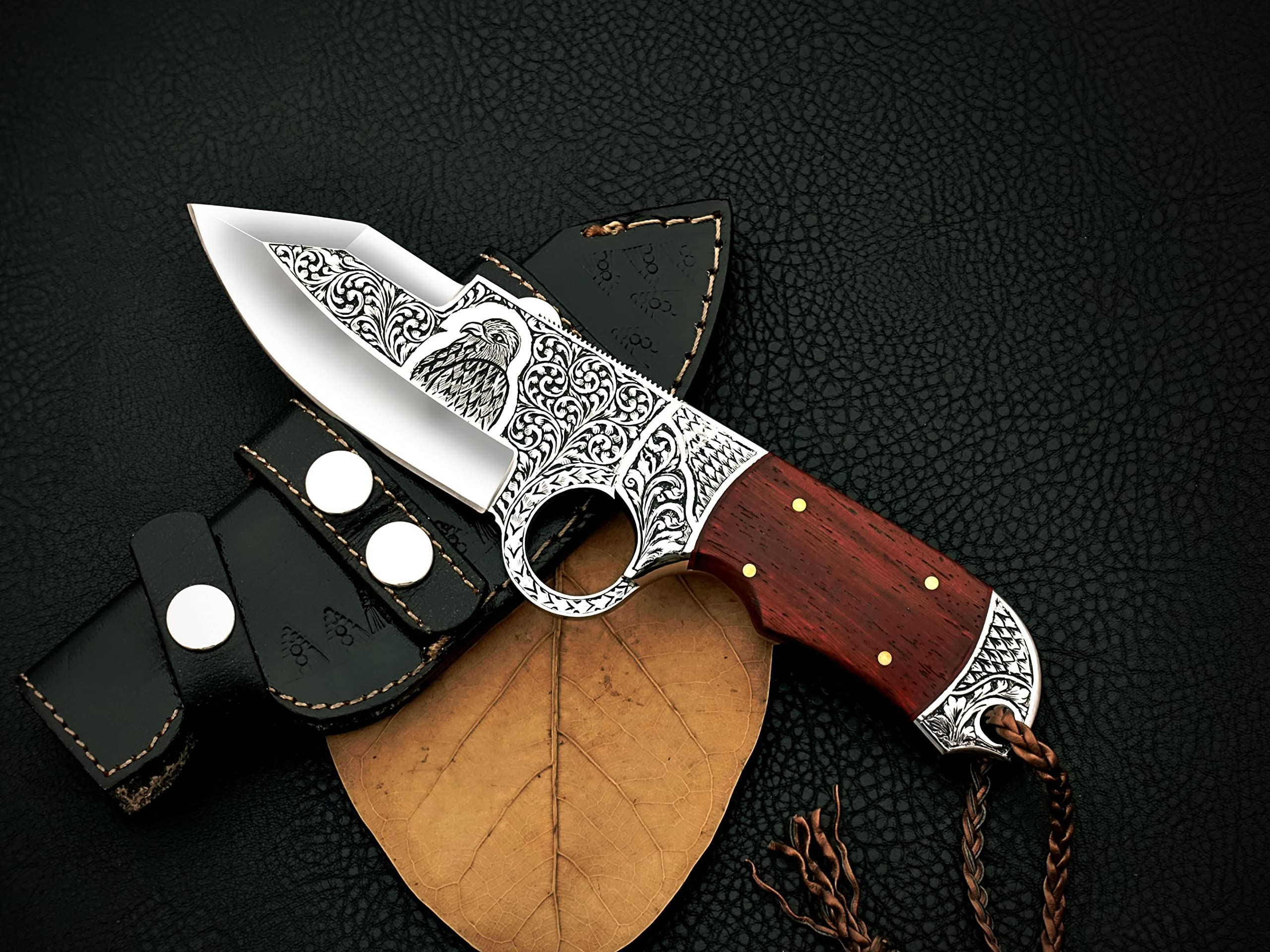 Custom Handmade/Engraved Knife/Luxury Knife D2 steel/Engraved knife with eagle engraving / D2 Tool Steel hunting and camping knife/Engraved Jungle knife
