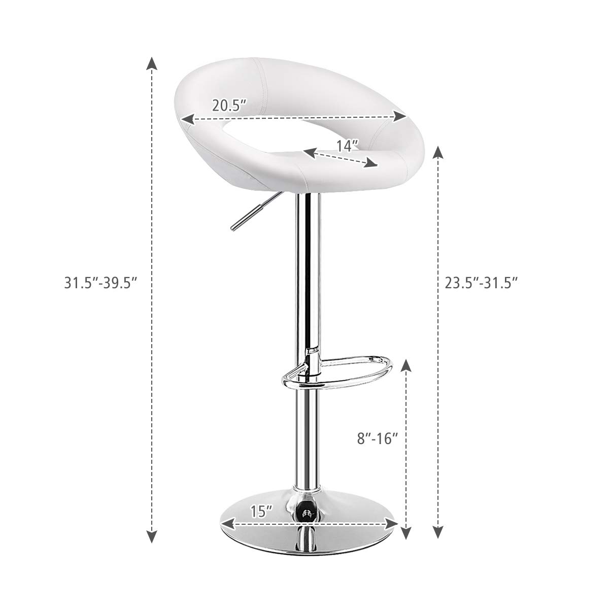COSTWAY Bar Stools, Set of 4 Modern Swivel Adjustable Barstool, PU Leather Backless Stools, with Chrome Plated Footrest and Base, for Kitchen, Bistro, Pub, White