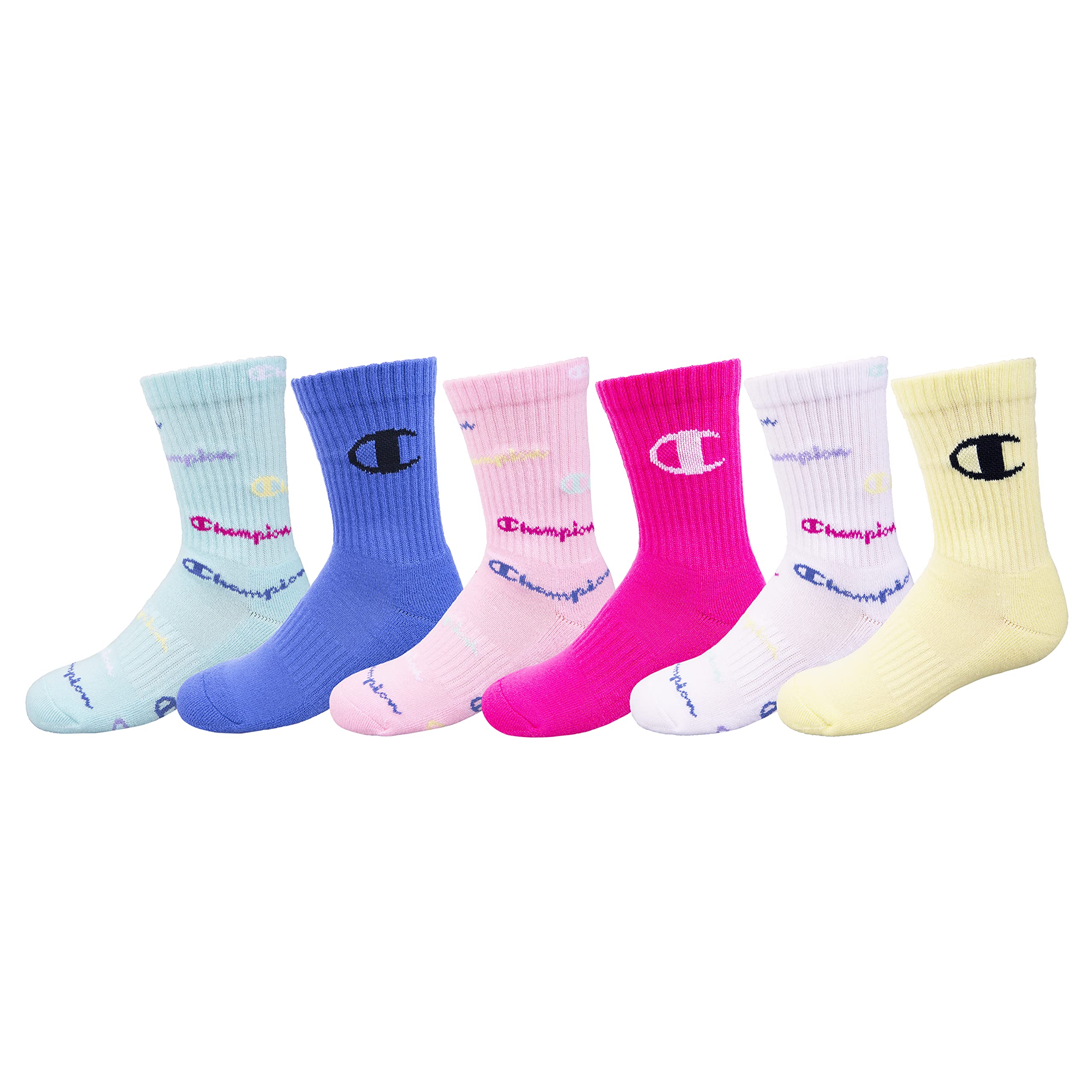 Champion unisex child Kids' Multipacks Socks, Crew Multi Script - Dark Blue, 9 7 US