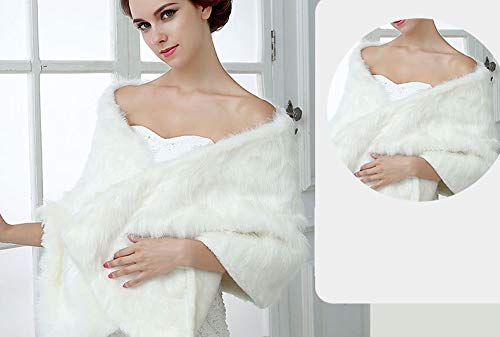 Mydio Faux Fur Shawl Wrap Stole Cape,Shawl Wrap Faux Fur Scarf Stoles for Wedding Dresses (White)