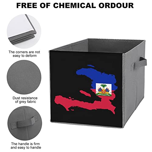 Haitiflag Map Collapsible Storage Bins Basics Folding Fabric Storage Cubes Organizer Boxes with Handles